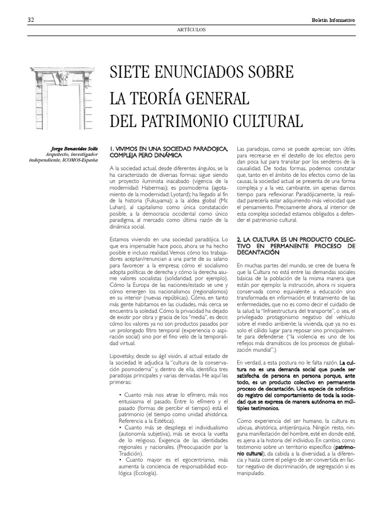 01 Siete Enunciados de La Teoría General Del Patrimonio Cultural | PDF | Bienes (Ley) | Estado ...