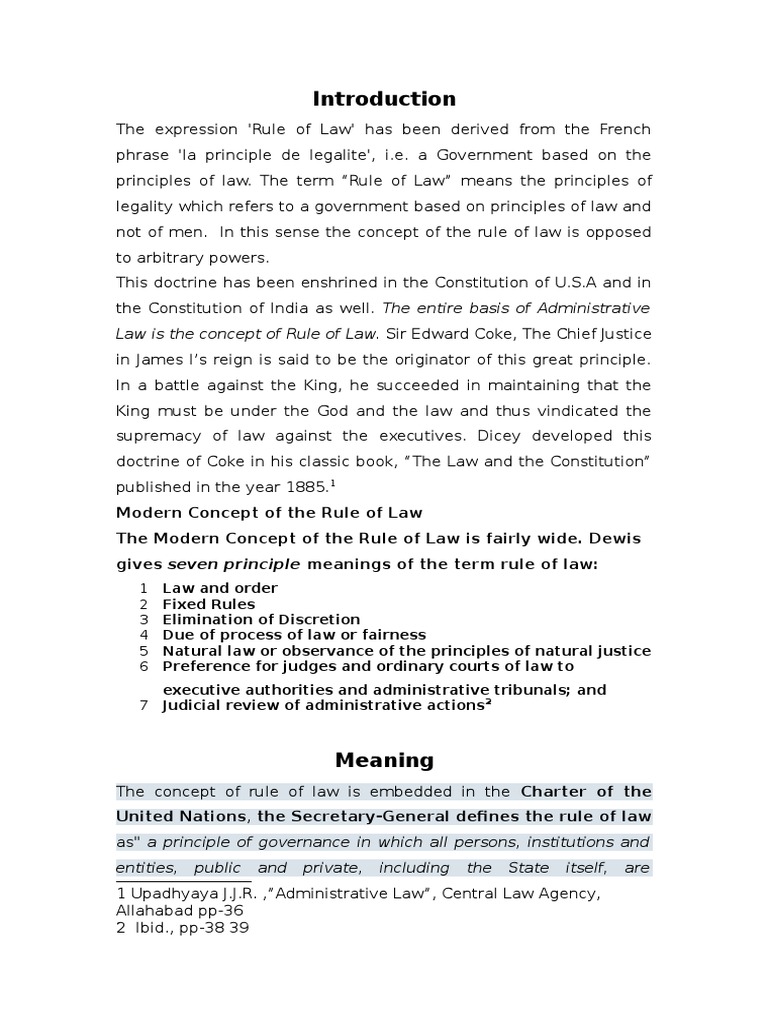 Law Is The Concept of Rule of Law. Sir Edward Coke, The Chief Justice ...