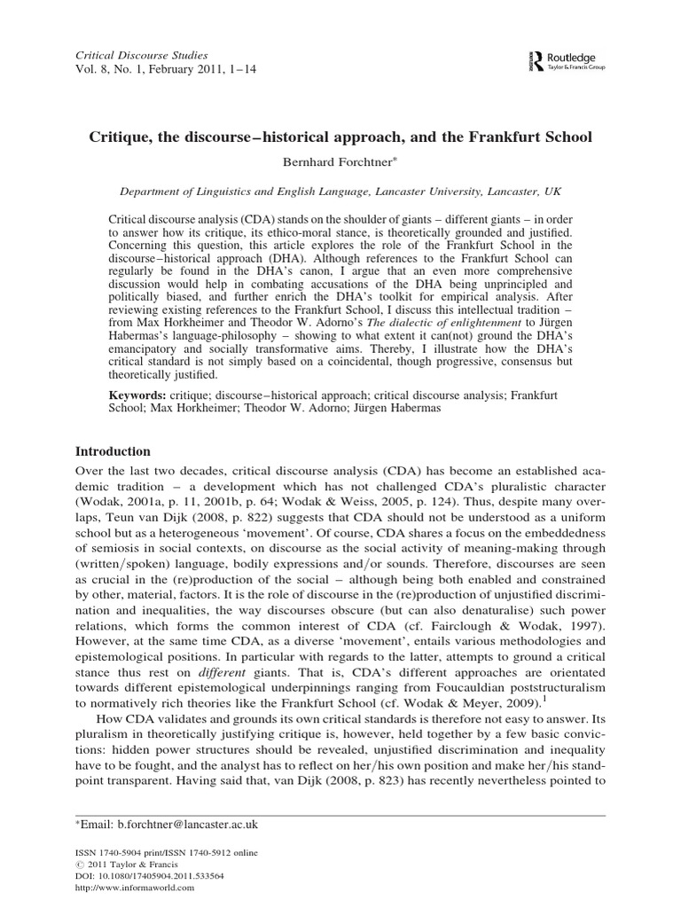 Discourse Historical Approach | PDF | Frankfurt School | Theodor W. Adorno
