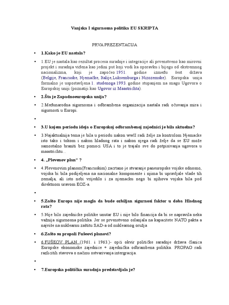 Vanjska I Sigurnosna Politika EU SKRIPTA | PDF