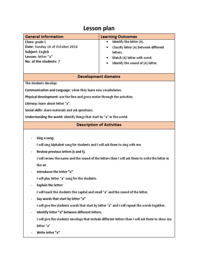 Lesson Plan Letter A | PDF | Lesson Plan | Word