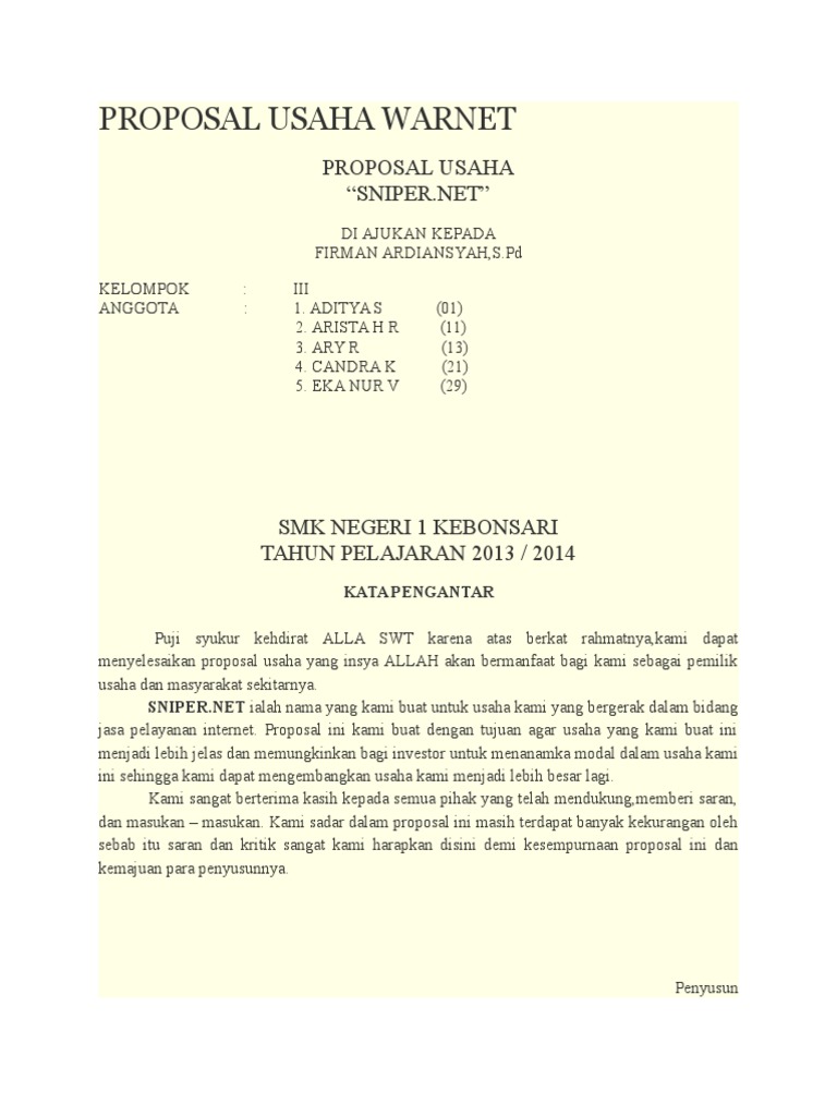 Contoh Proposal Usaha Warnet | PDF