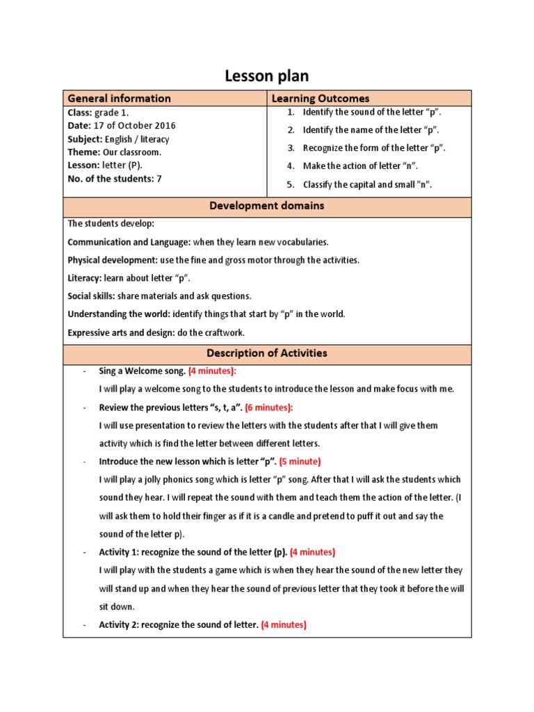 Lesson Plan Letter P | Download Free PDF | Lesson Plan | Literacy