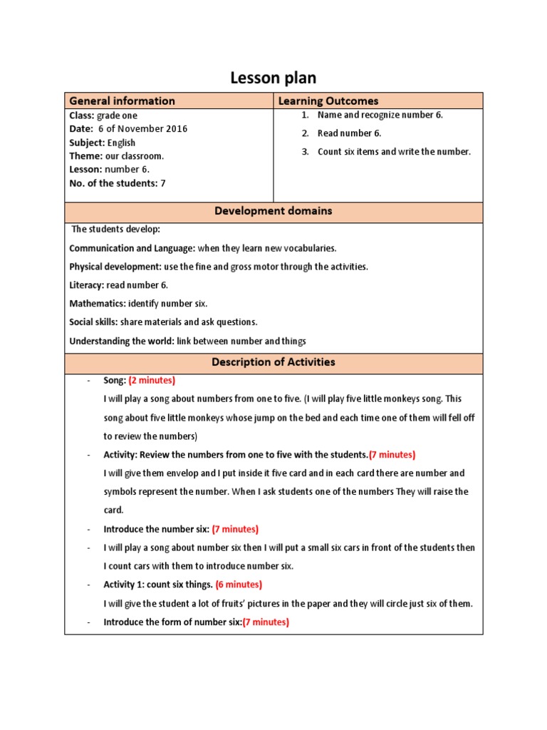 Lesson Plan Number 6 | PDF