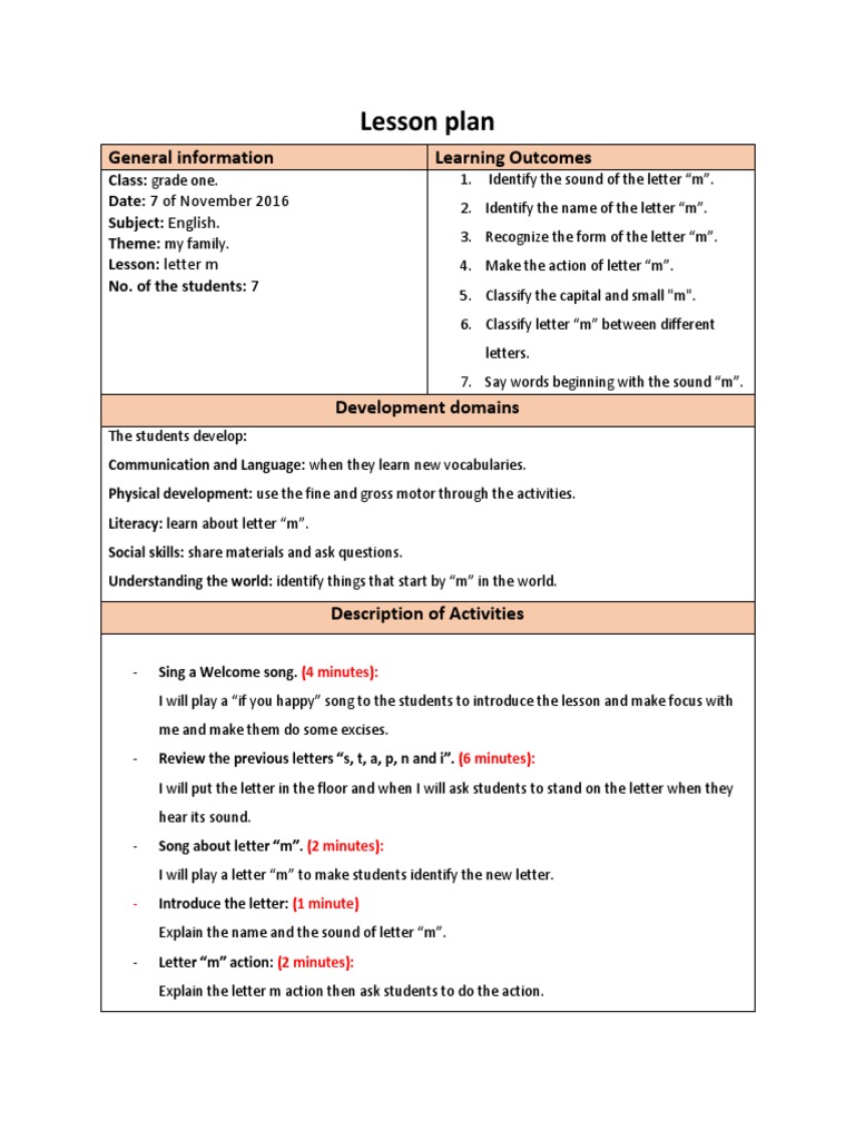 Lesson Plan Letter M | PDF | Lesson Plan | English Language