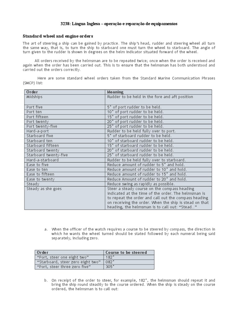 Standard Wheel and Engine Orders: 3238: Língua Inglesa - Operação e ...
