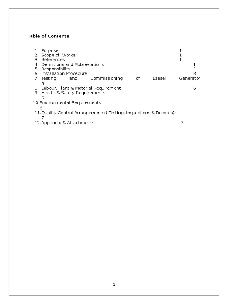 Method Statement of Diesel Generator-Rev 00 | PDF | Quality Assurance ...