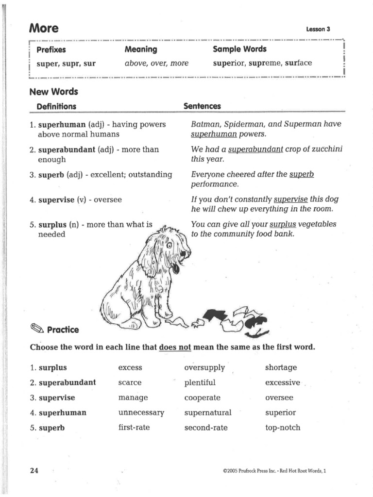 Red Hot Root Words Lesson 3 and 4 Root Words Super Supr Sur Pre | PDF