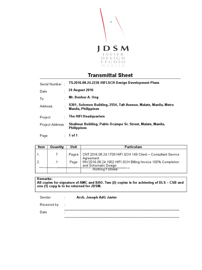 Project Transmittal Sheet Template | PDF | Business