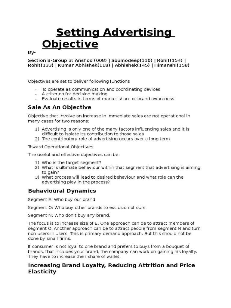 Setting Advertising Objective: Sale As An Objective | PDF | Brand ...