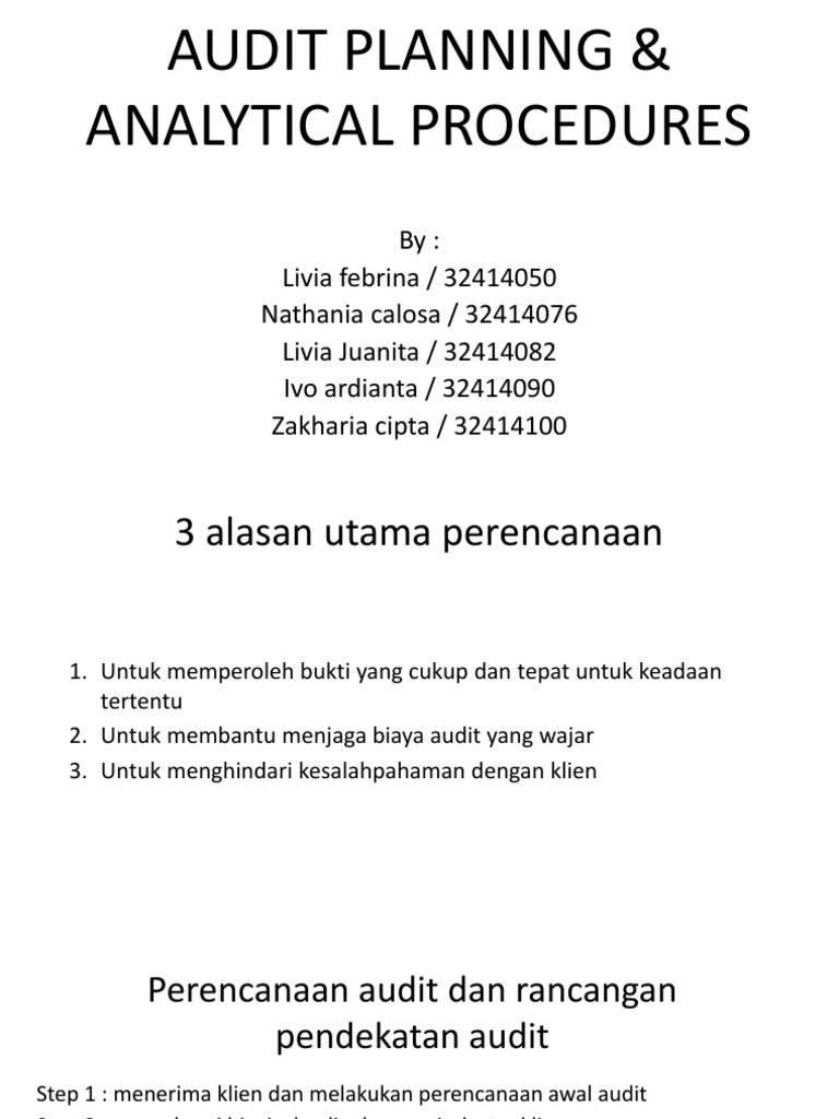 Audit Planning & Analytical Procedures | PDF | Karier & Perkembangan | Pengelolaan Keuangan & Uang