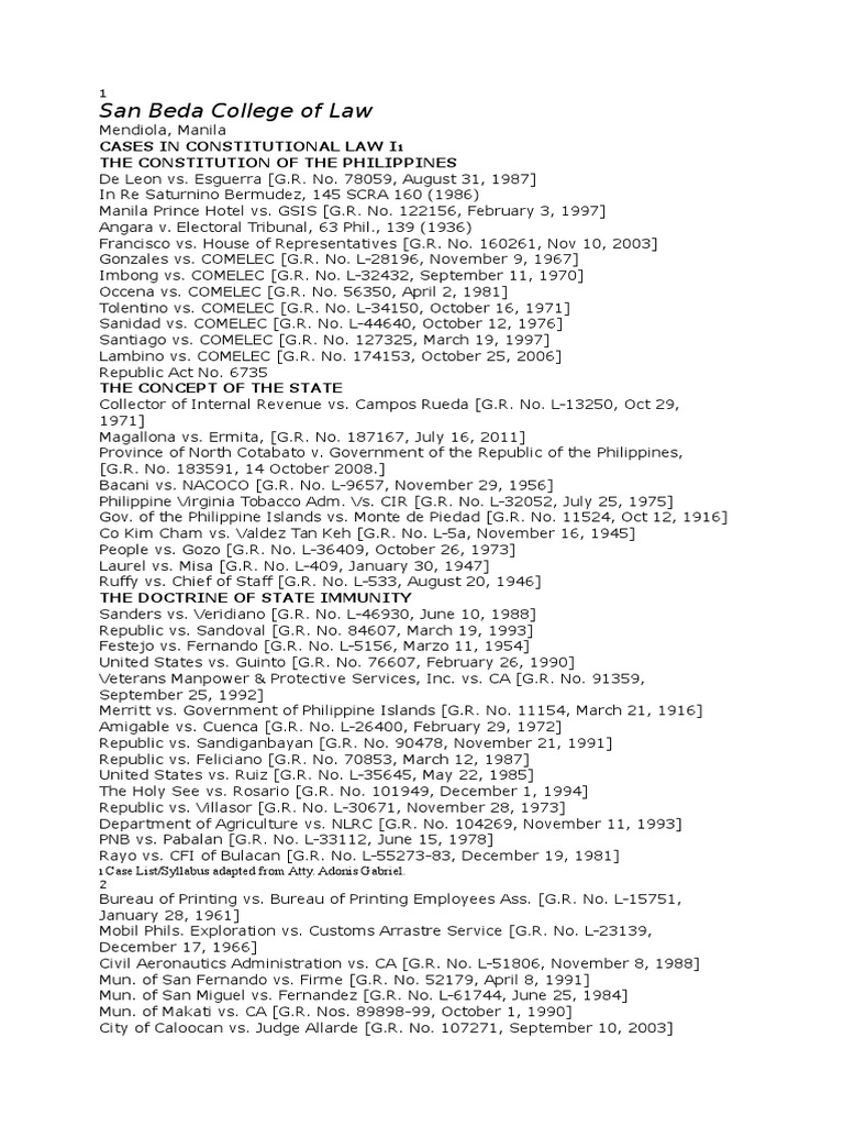 San Beda College of Law: Cases in Constitutional Law I The Constitution of The Philippines | PDF ...