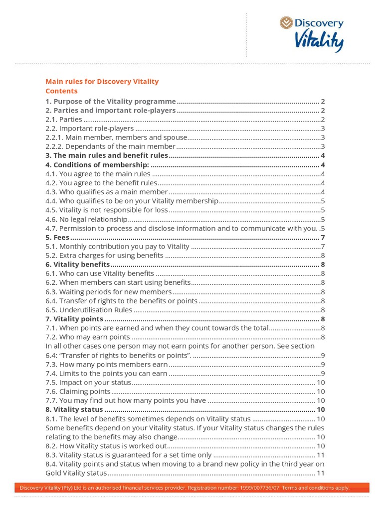 Vitality Main Rules | PDF | Personally Identifiable Information | Insurance
