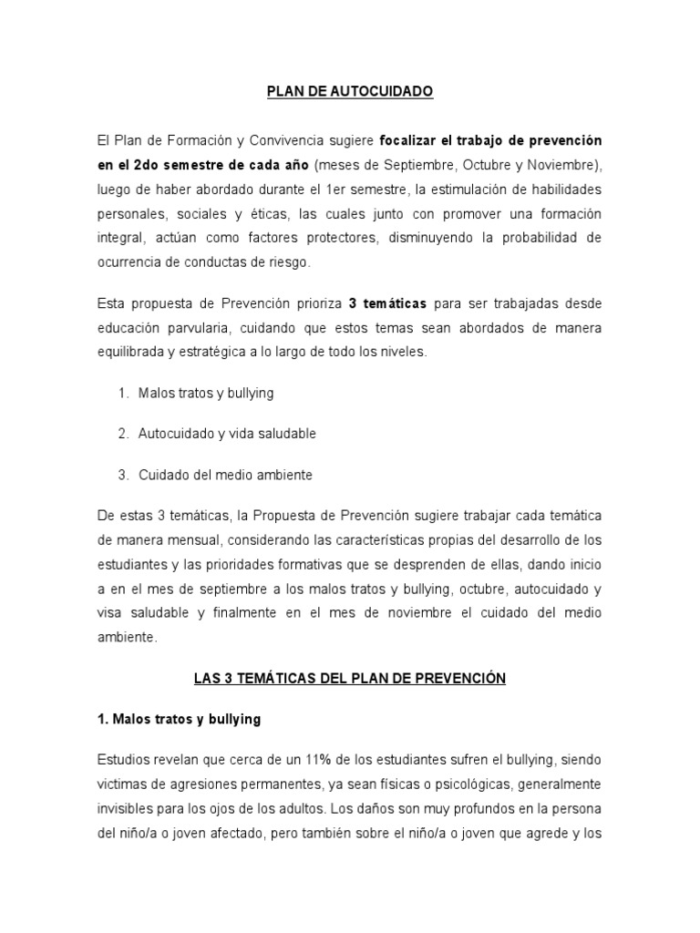 Plan de Autocuidado | PDF | Violencia doméstica | Comportamiento