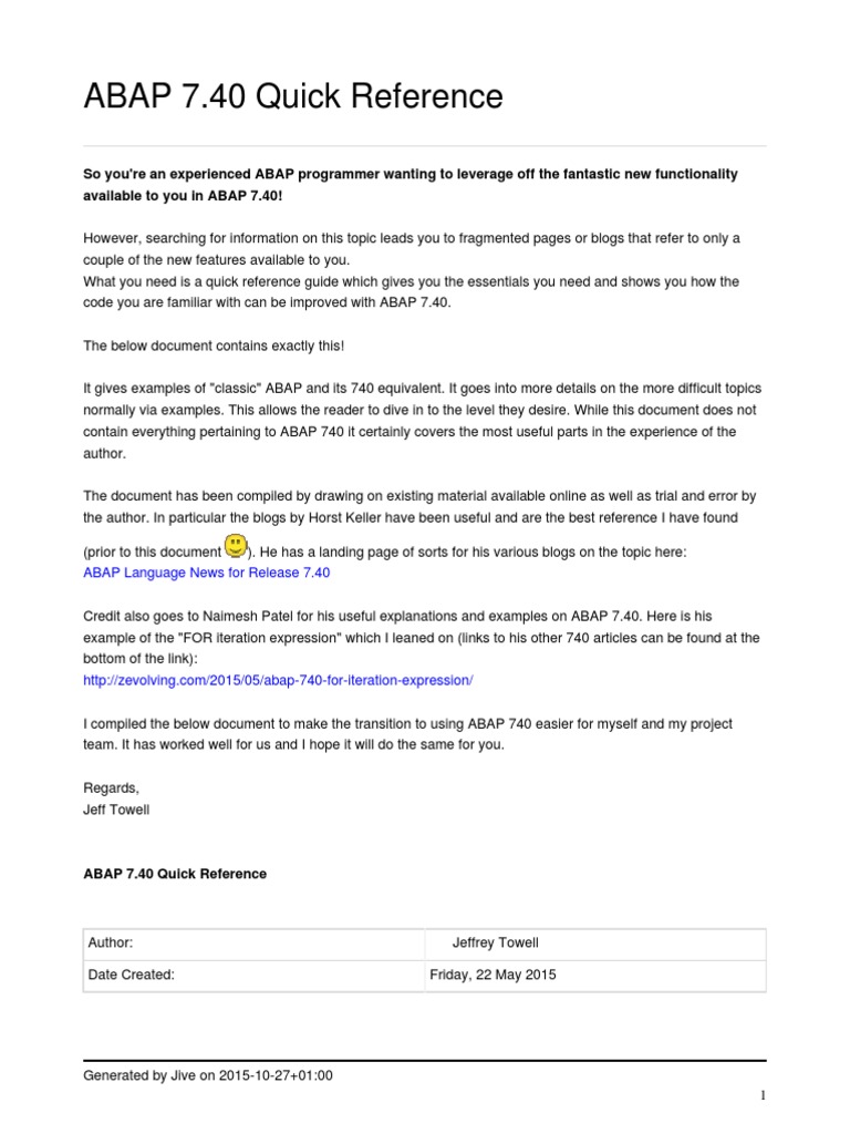 Abap 740 Quick Reference | PDF | Database Index | String (Computer Science)