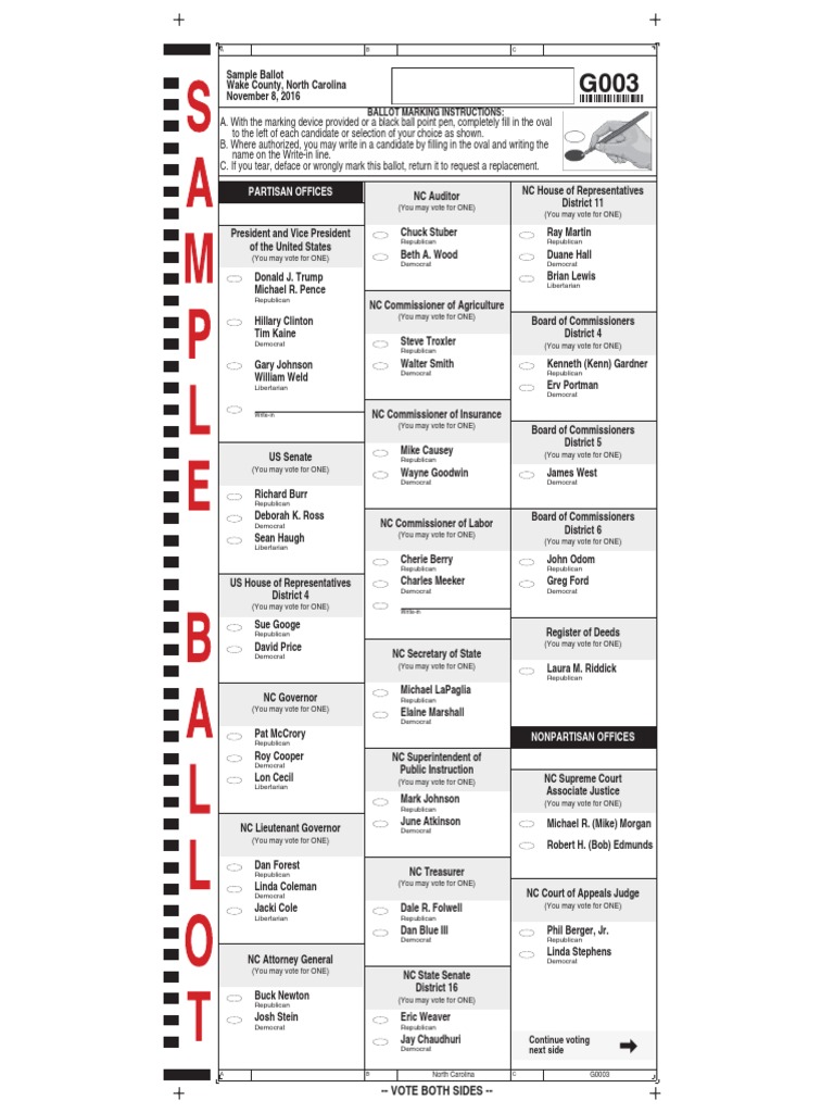 Sample Ballot (North Carolina 2016) | PDF | Democratic Party (United ...