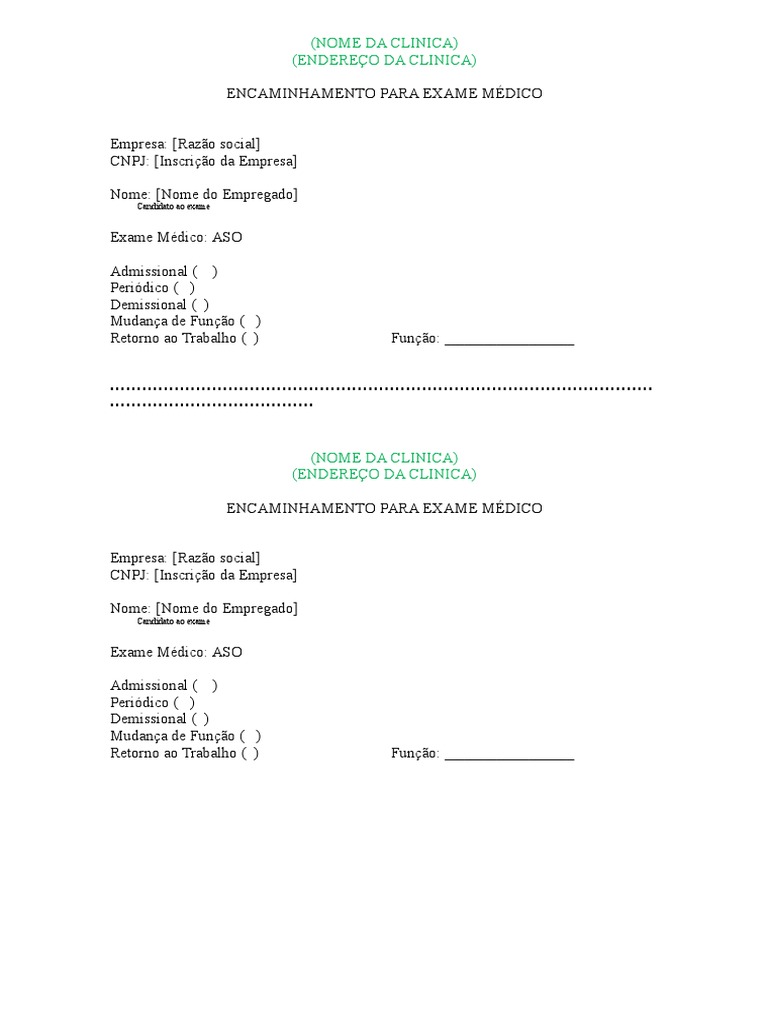 Encaminhamento para exame médico ocupacional | PDF
