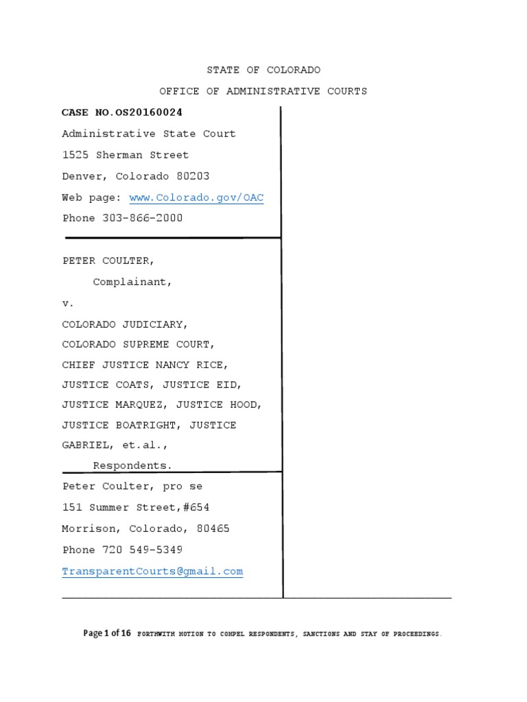 Amended Forthwith Motion To Compel Respondents, Sanctions and Stay of ...