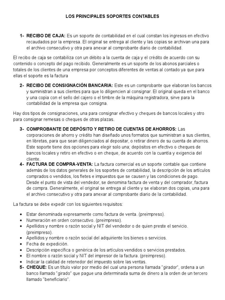 Los Principales Soportes Contables | PDF | Contabilidad | Cheque
