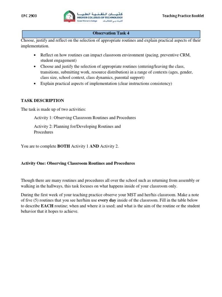 Observation Task 4 | PDF | Classroom | Teachers