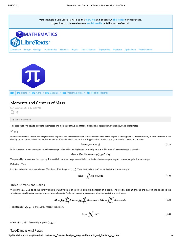 Moments and Centers of Mass - Mathematics LibreTexts | PDF | Integral ...