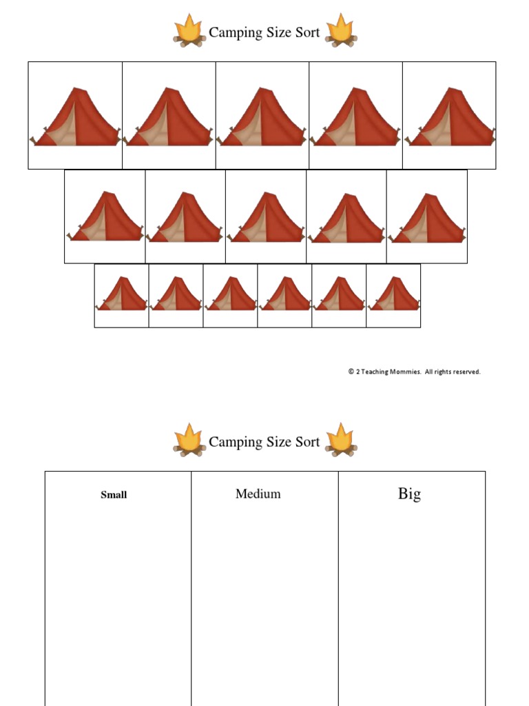Camping Size Sort: © 2 Teaching Mommies. All Rights Reserved | PDF