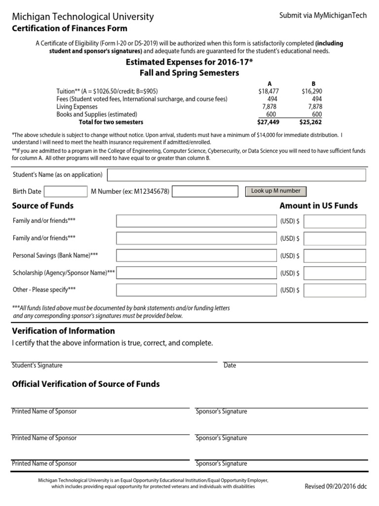 Certification of Finances Form | PDF