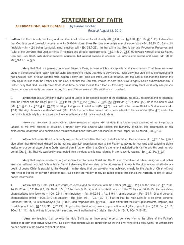 Statement of Faith Revised 08132010 | PDF | Justification (Theology ...