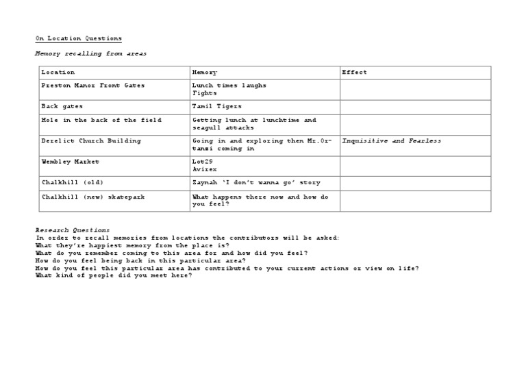 On Location Questions | PDF
