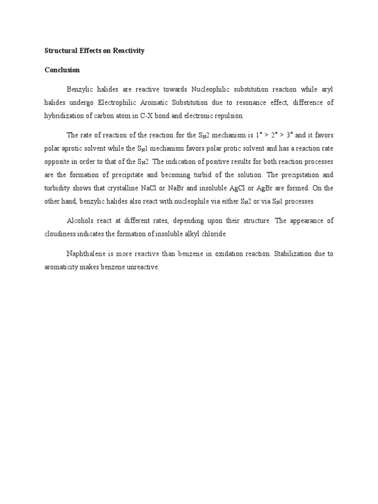 Structural Effects On Reactivity Conclusion | PDF