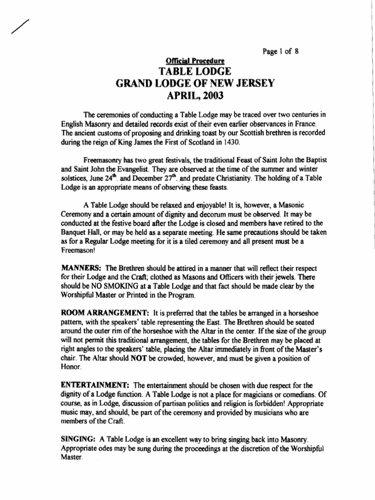 Table Lodge Rules | PDF | Freemasonry | Masonic Lodge