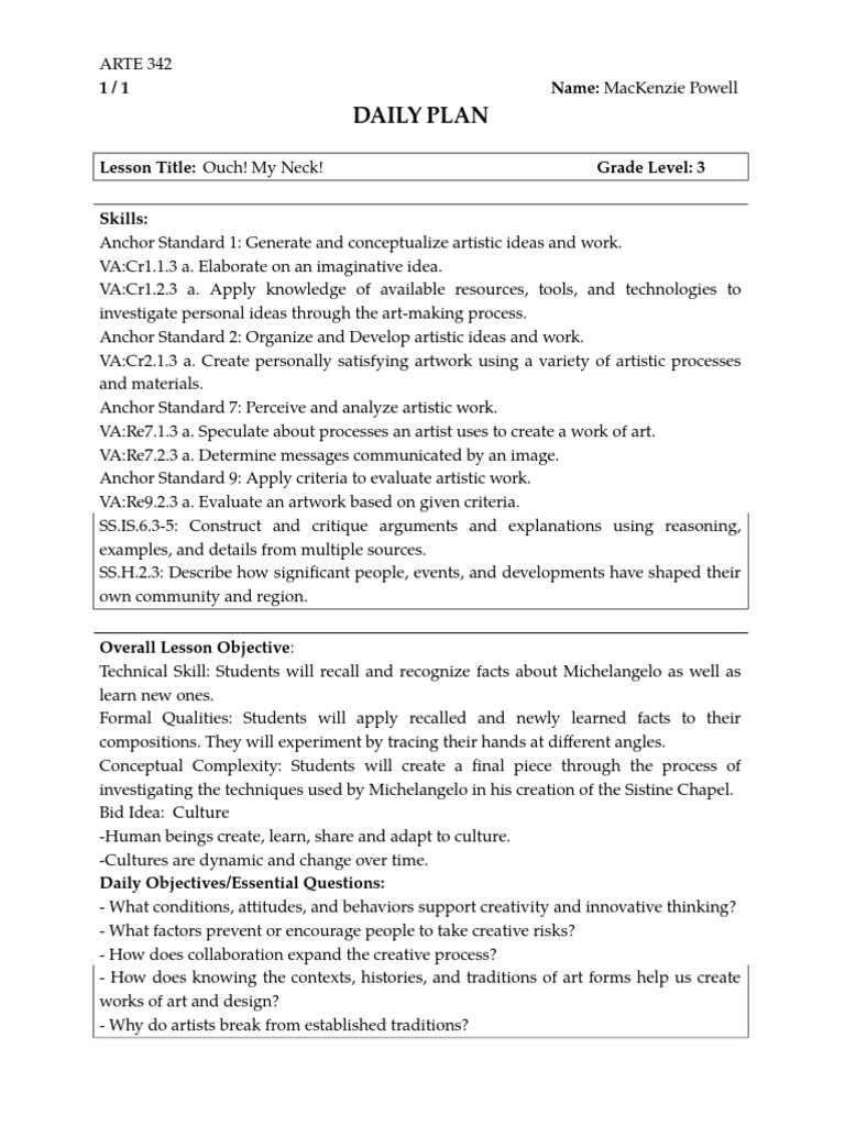 Michelangelo Lesson Plan | PDF | Creativity | Michelangelo