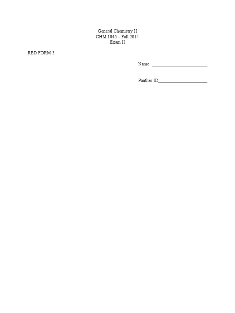 Exam II CHM 1046 Red Form 3 | Download Free PDF | Acid | Branches Of ...