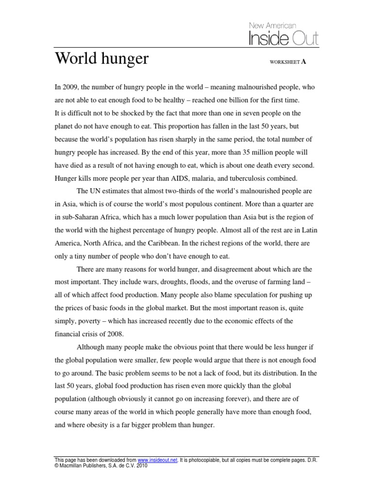 World Hunger - Worksheet PDF | PDF
