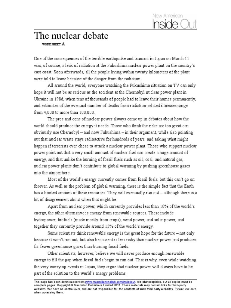 The Nuclear Debate - Worksheet | PDF