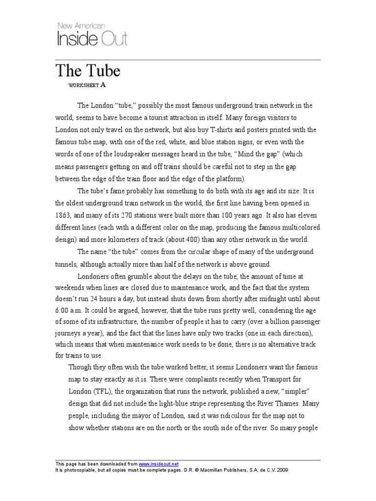The Tube - Worksheet | PDF