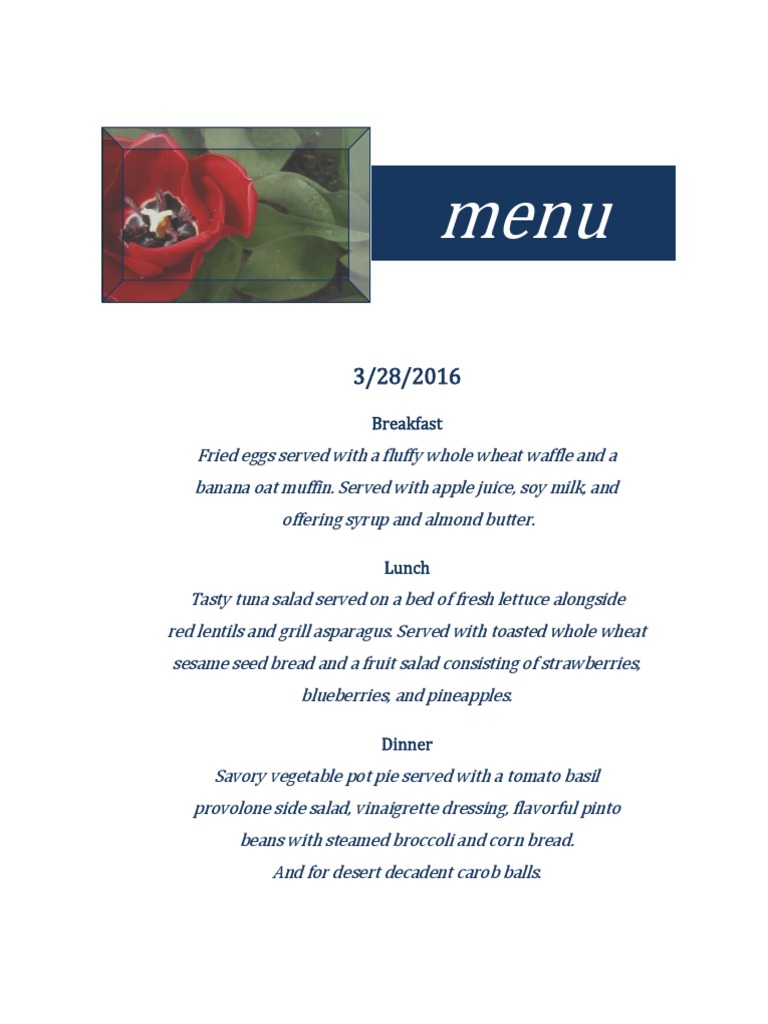 Adventist Meal Plan Menu | PDF