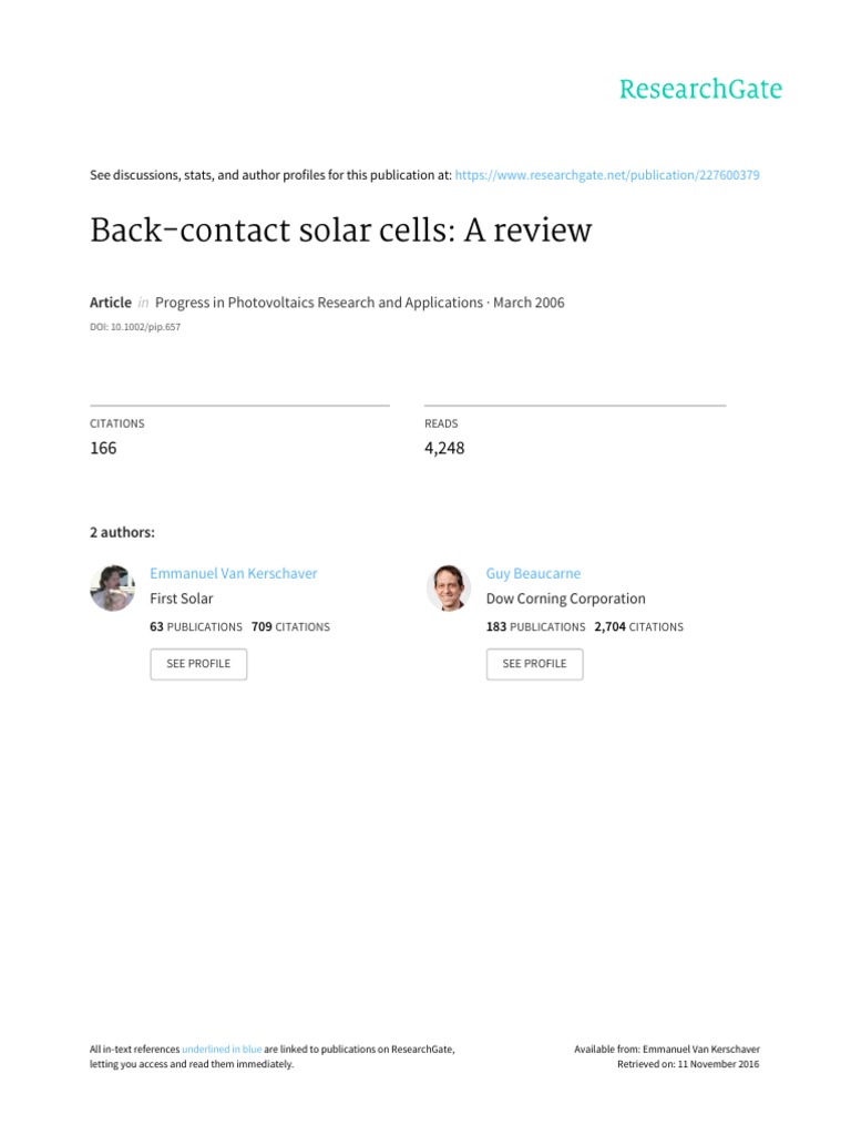 Back-Contact Solar Cells A Review | PDF | Solar Cell | Wafer (Electronics)