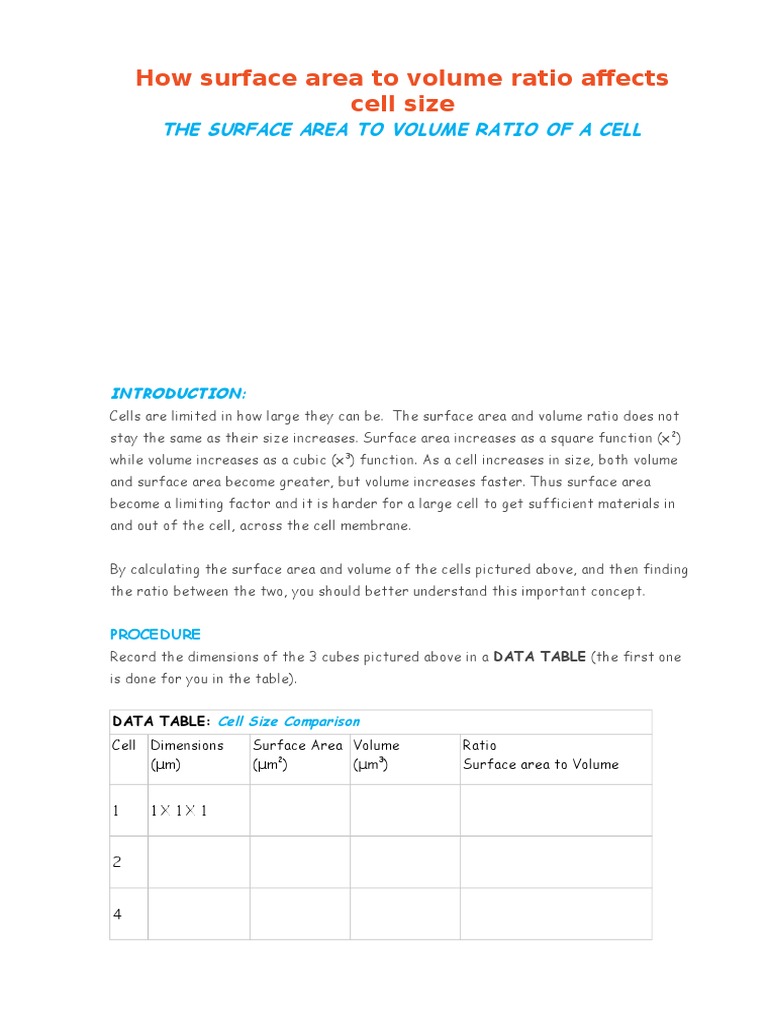 How Surface Area To Volume Ratio Affects Cell Size | PDF | Area ...