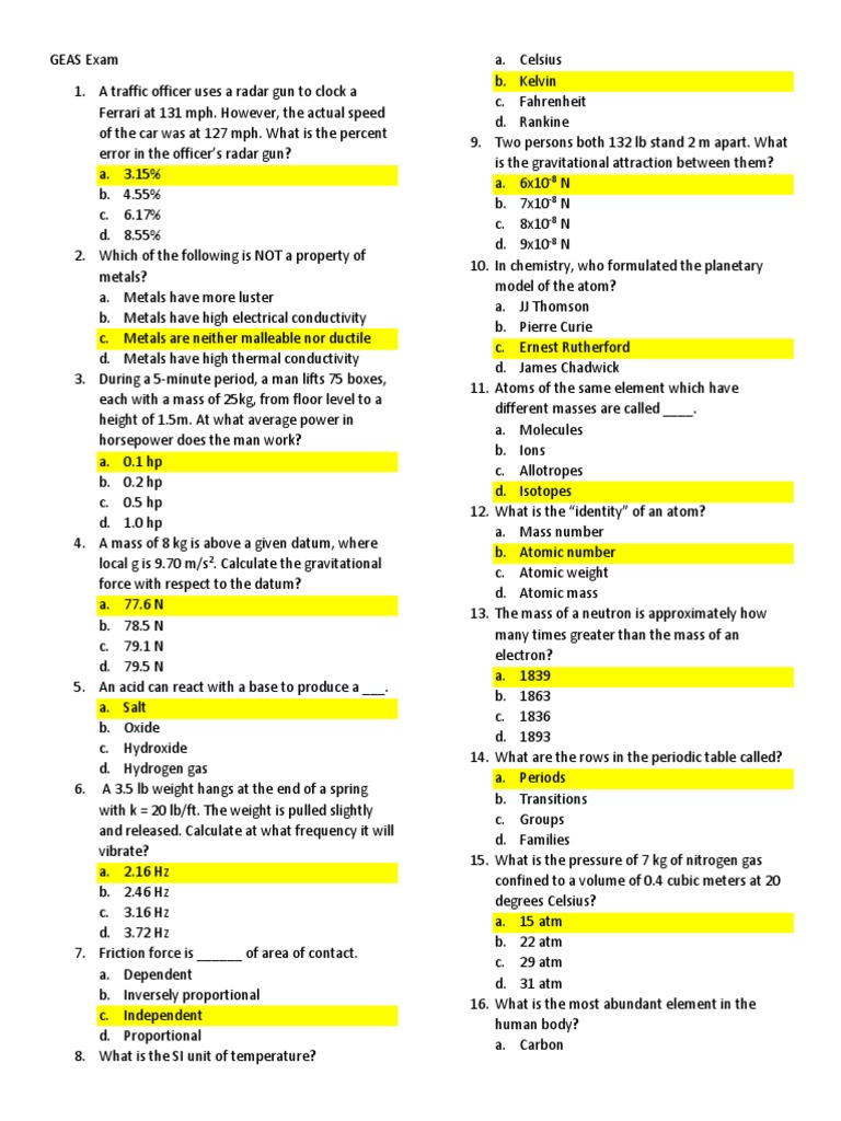 Geas Exam Reviewer | PDF | Atoms | Force