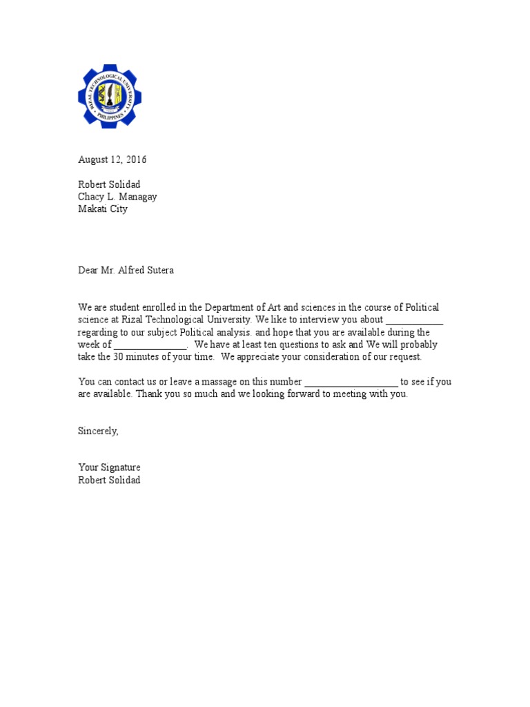 Sample Letter Requesting An Interview | PDF