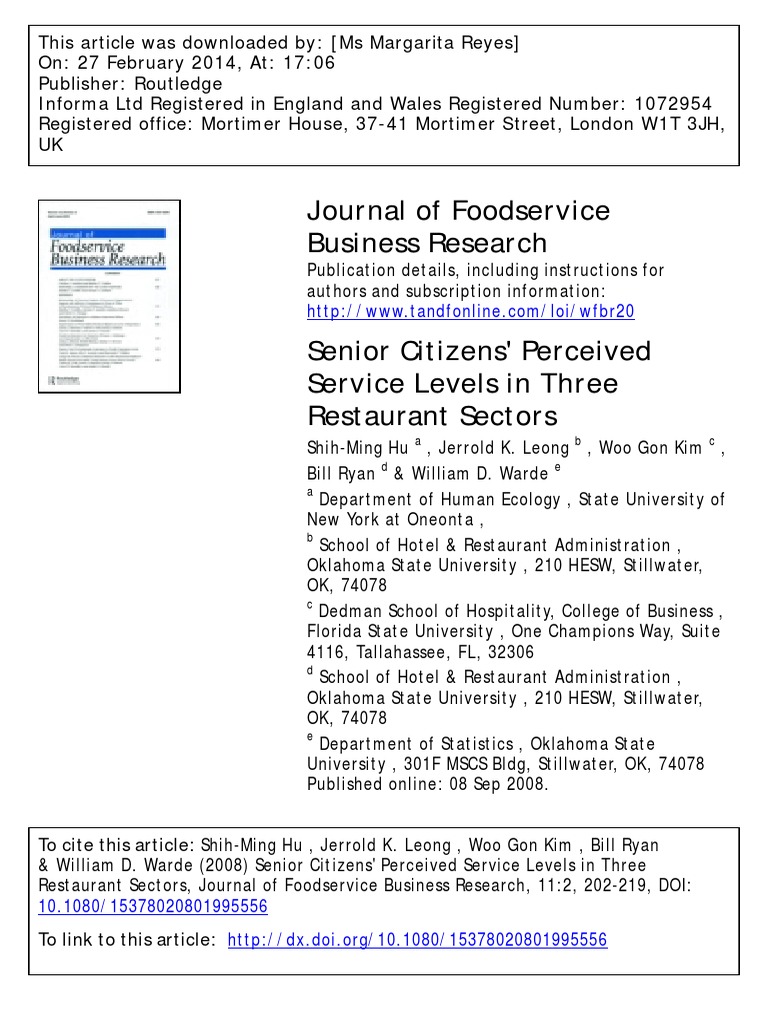 Journal of Foodservice Business Research: To Cite This Article: Shih ...