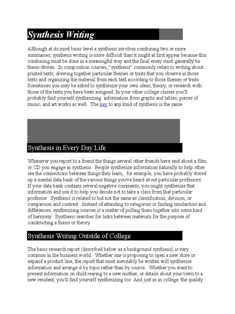 Synthesis Writing | PDF | Thesis | Essays