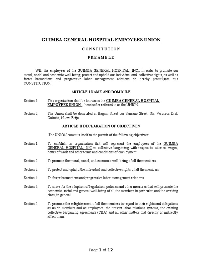Guimba General Hospital Employees Union Bylaws | PDF | Board Of Directors | Collective Bargaining