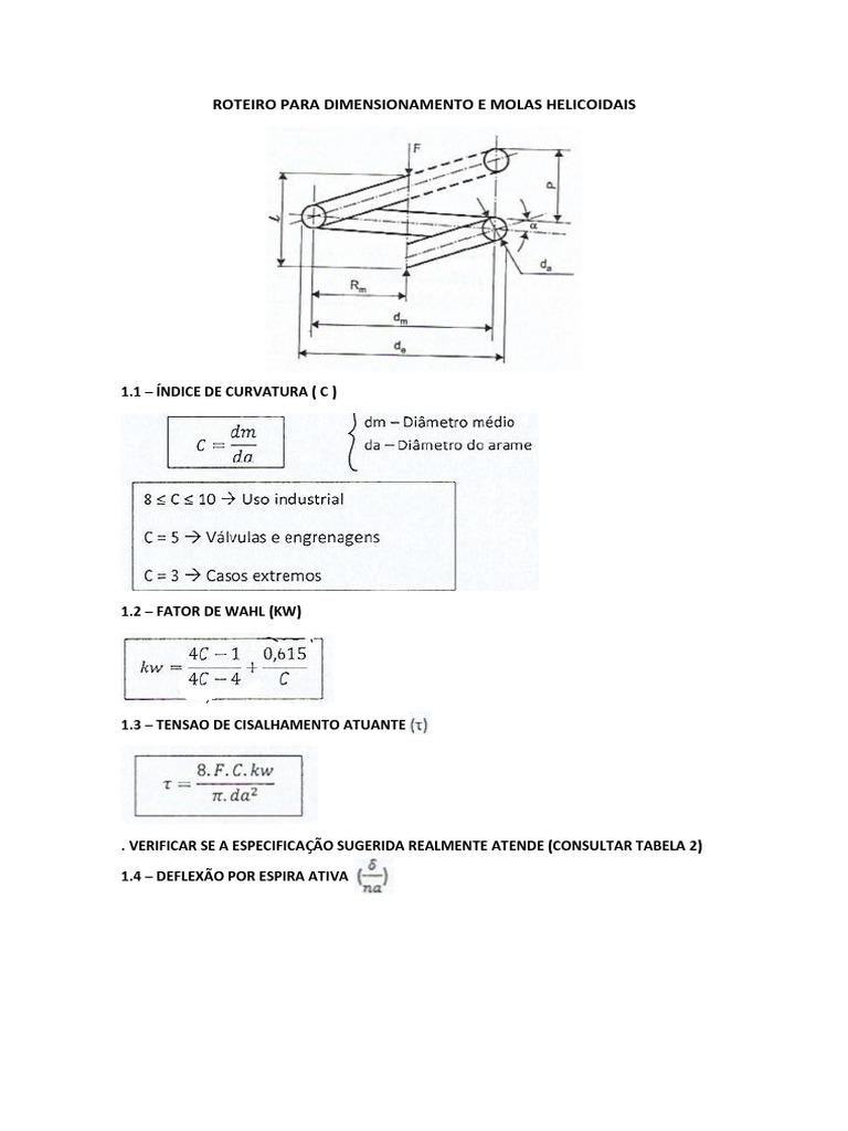 Roteiro para Dimensionamento de Molas Helicoidais PDF | PDF