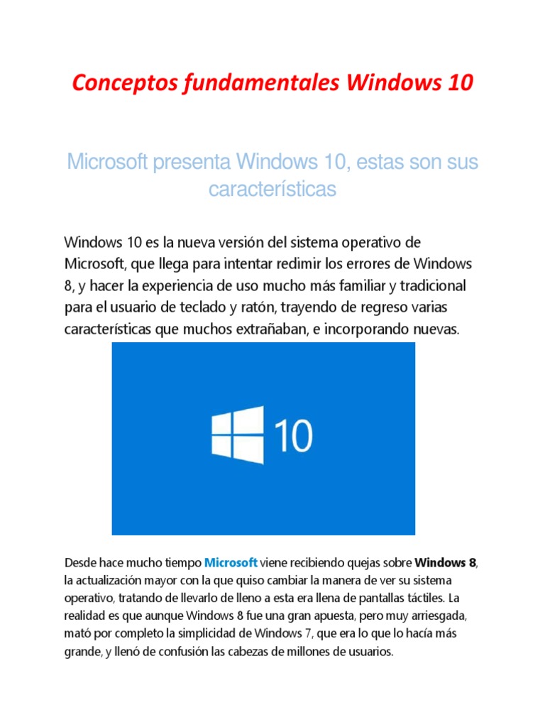 Conceptos Fundamentales Windows 10 | PDF | Windows 10 | Windows 8