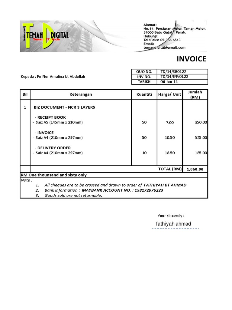 Sample Invois / Invoice | PDF
