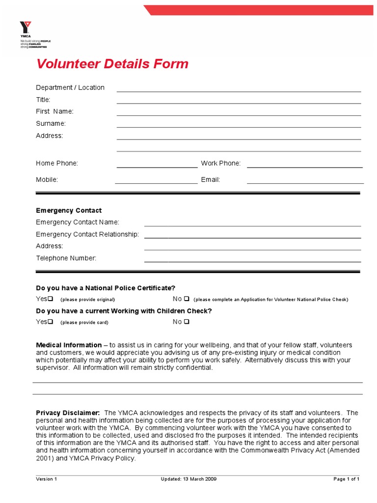 Volunteer Details Form: (Please Provide Original) (Please Complete An ...