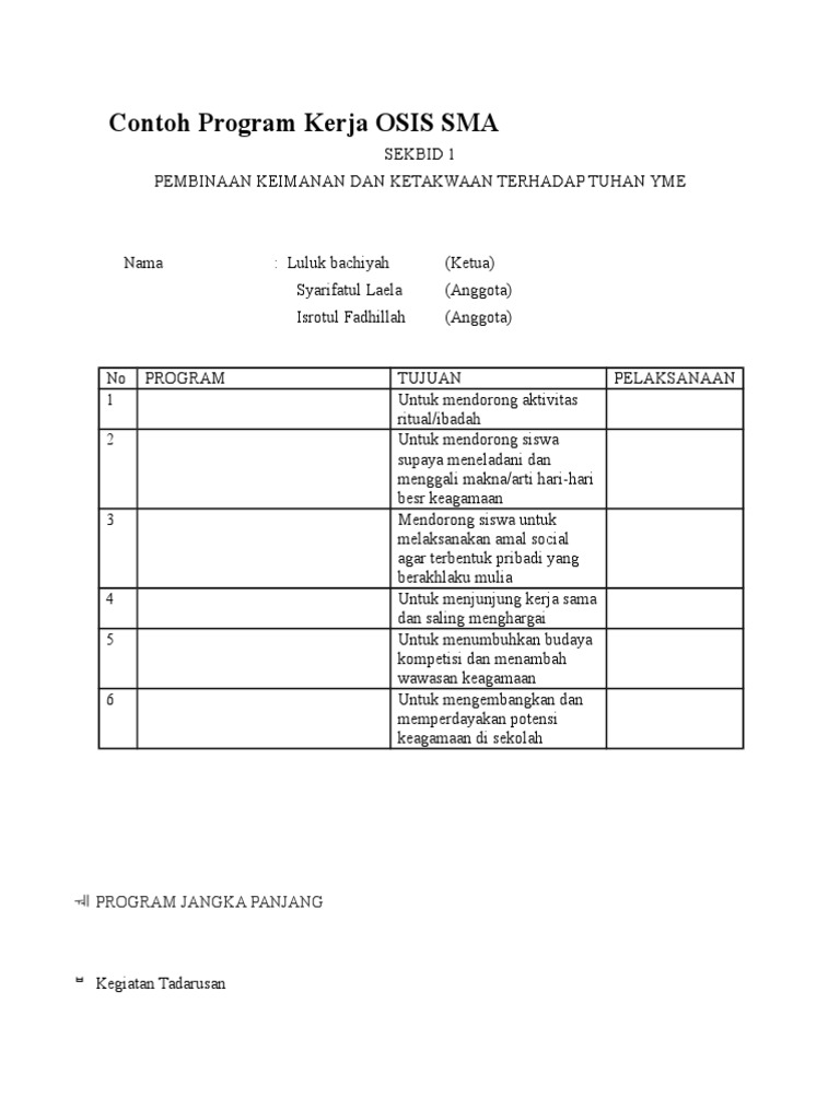 Contoh Program Kerja OSIS SMA | PDF