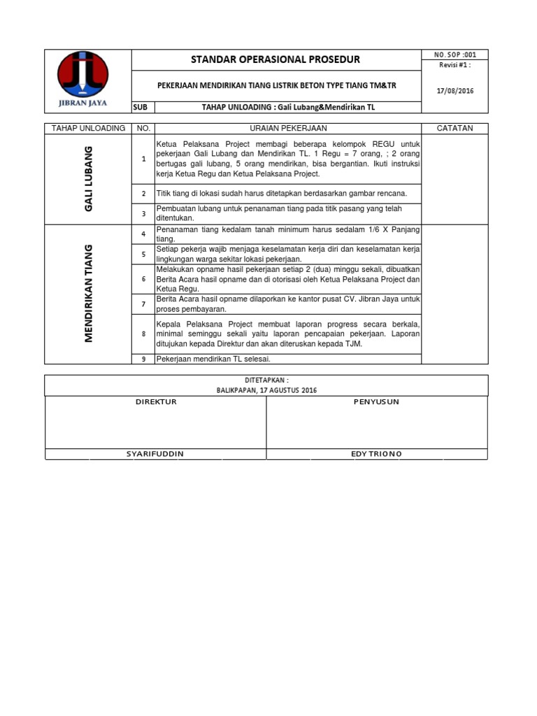 Sop Mendirikan TL Beton Unloading | PDF
